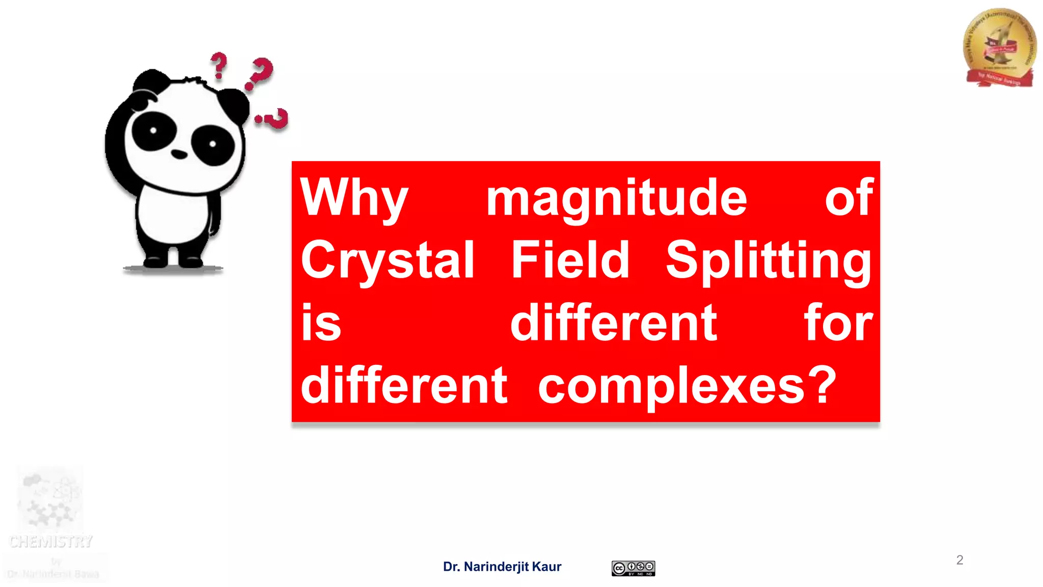 Factors affecting Crystal Field Splitting by Dr. Narinderjit Kaur | PPTX