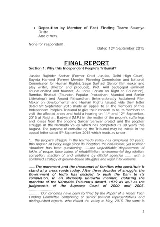 Peoples Tribunal (Narmada) | PDF