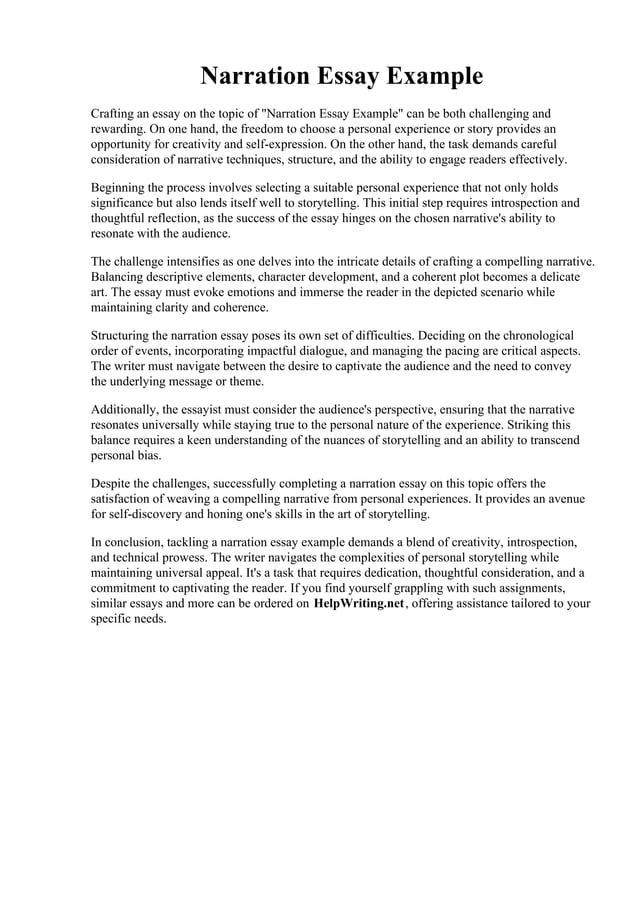 Narration Essay Example. Narrative Essay Examples High School Telegraph ...