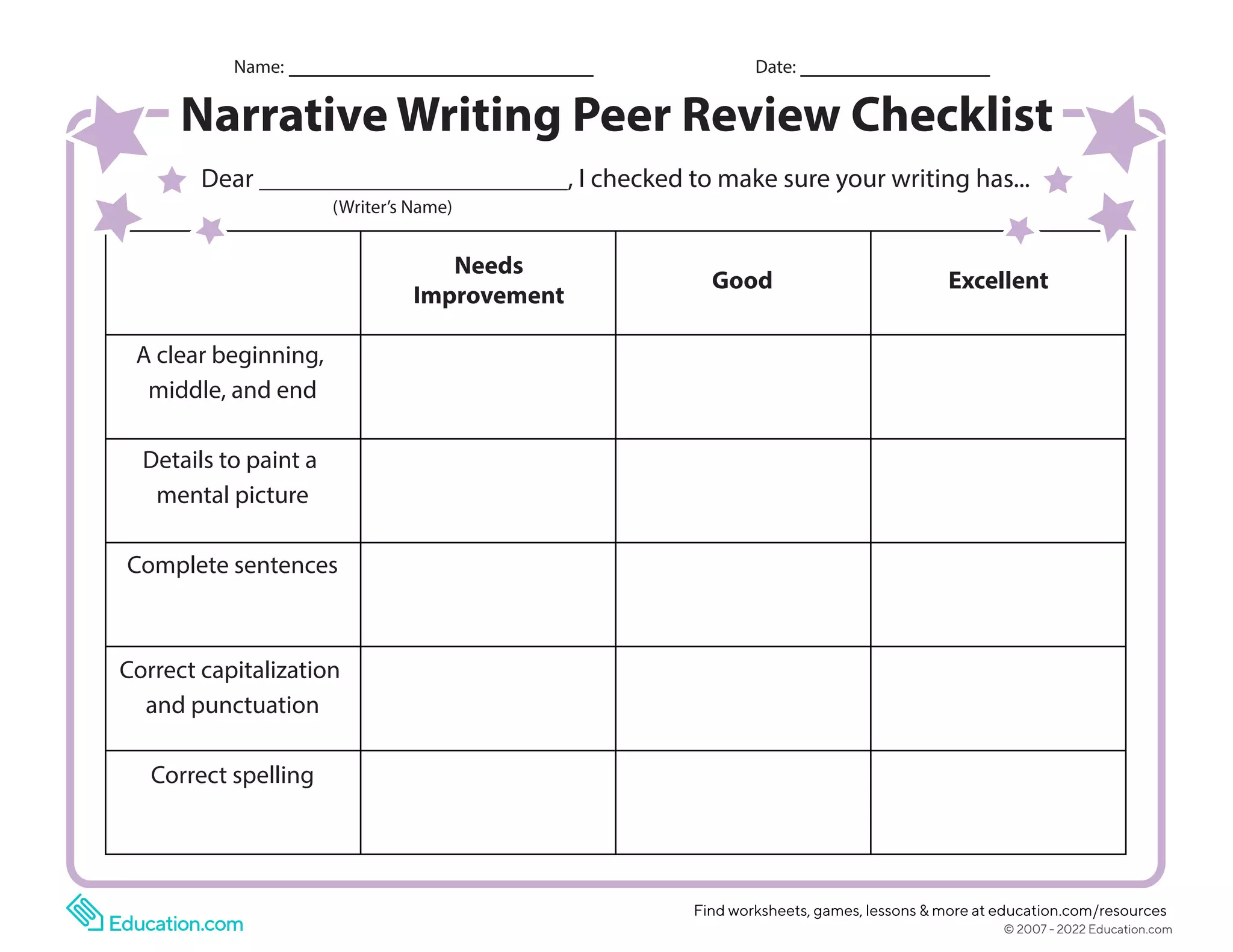 Narrative writing-peer-review-checklist | PDF