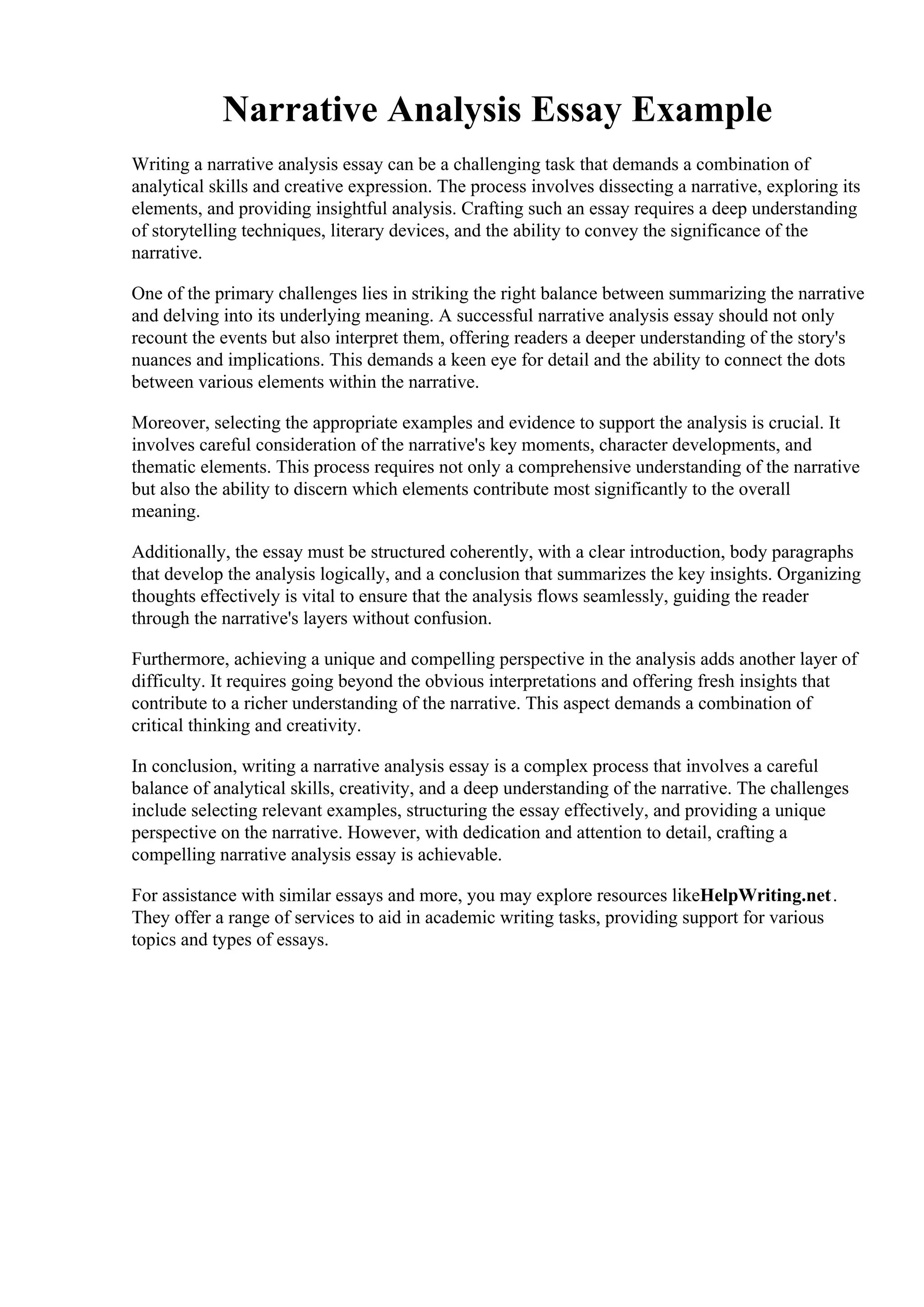 Narrative Analysis Essay Example | PDF