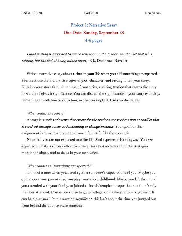 Narrative essay assignment sheet | PDF