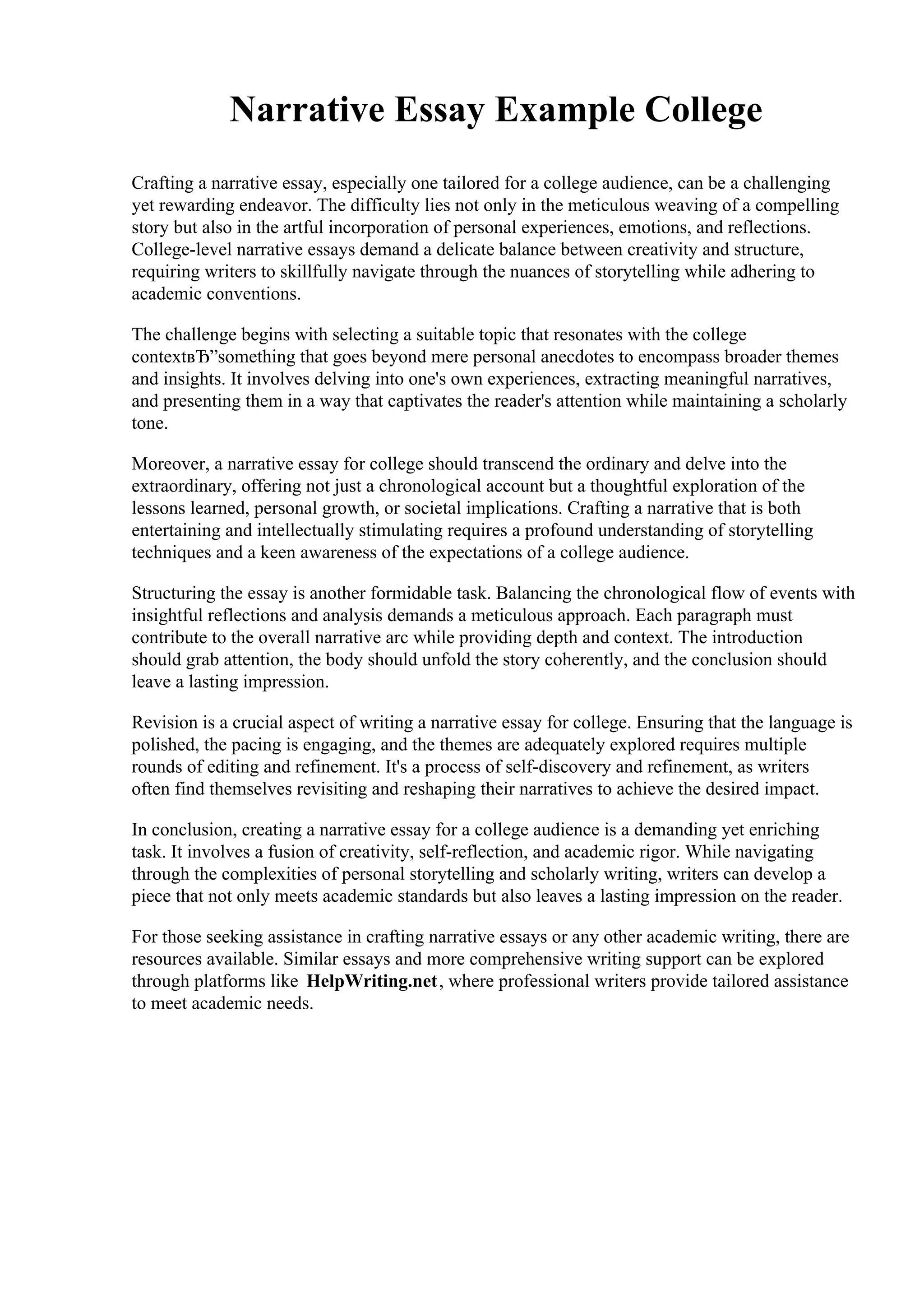 Narrative Essay Example College.pdfNarrative Essay Example College | PDF