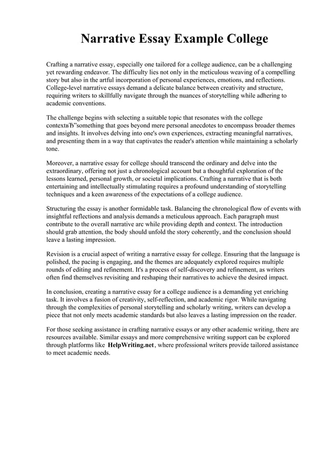 Narrative Essay Example College.pdfNarrative Essay Example College | PDF