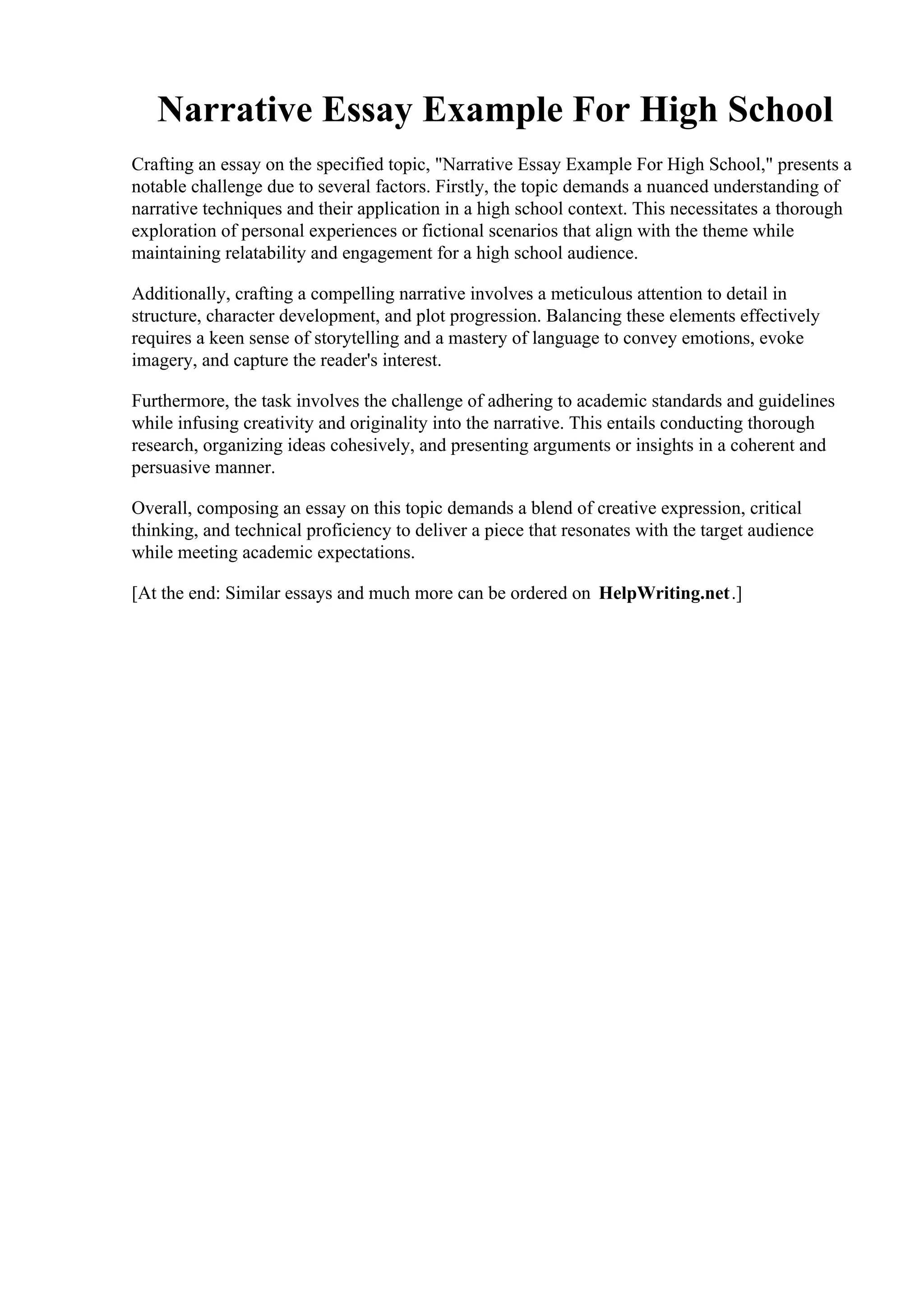Narrative Essay Example For High School | PDF