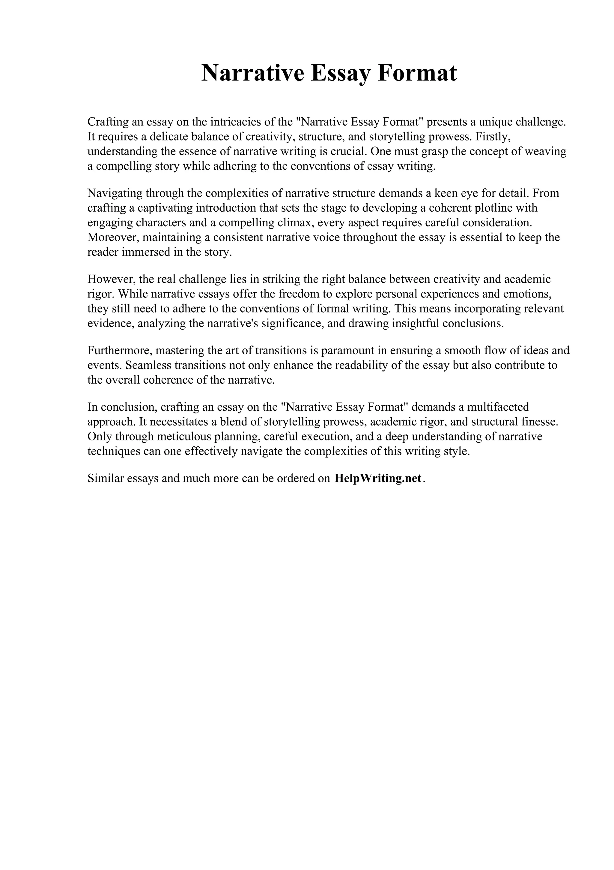 Narrative Essay Format. University of Texas at El Paso | PDF ...