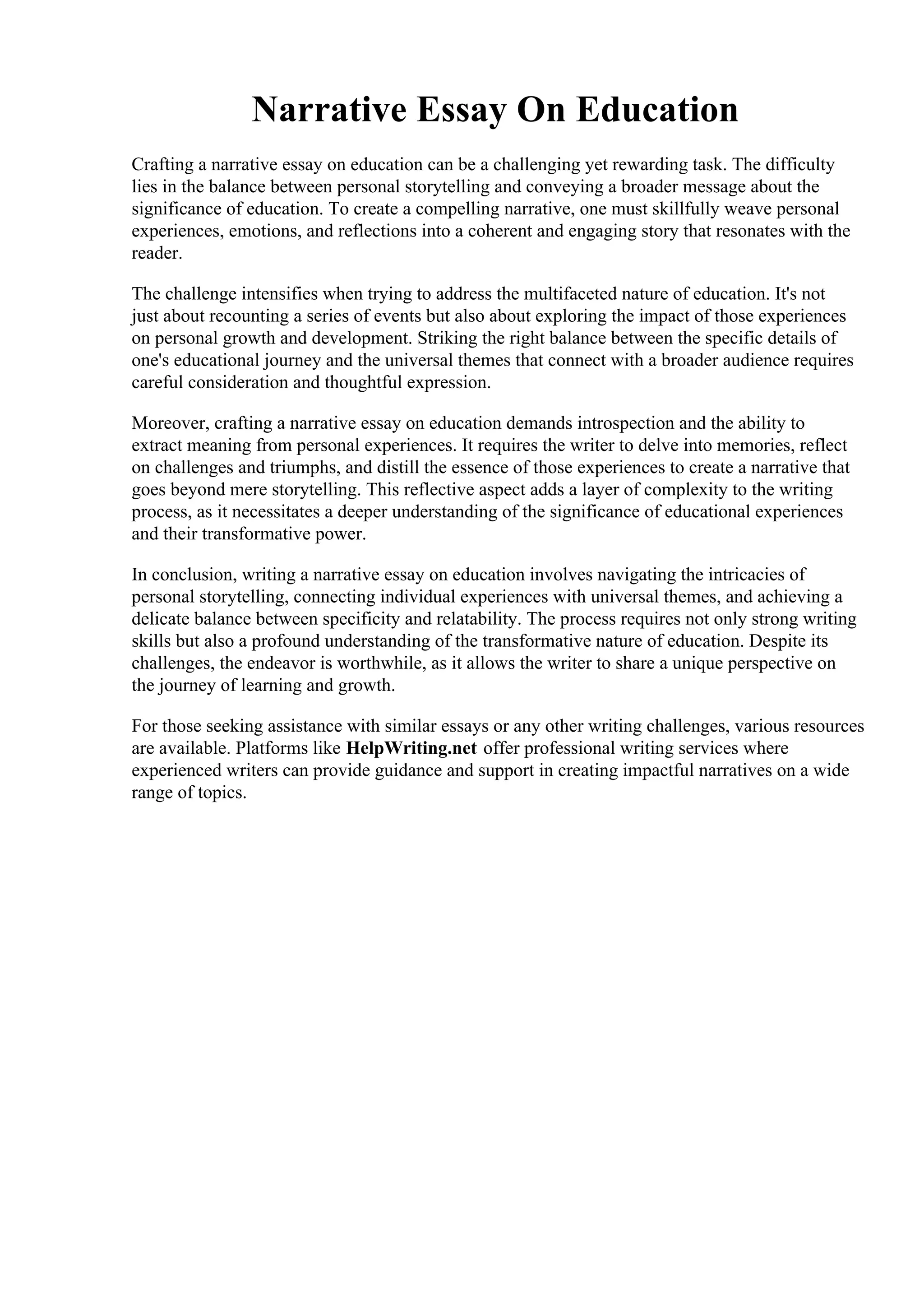 Narrative Essay On Education | PDF
