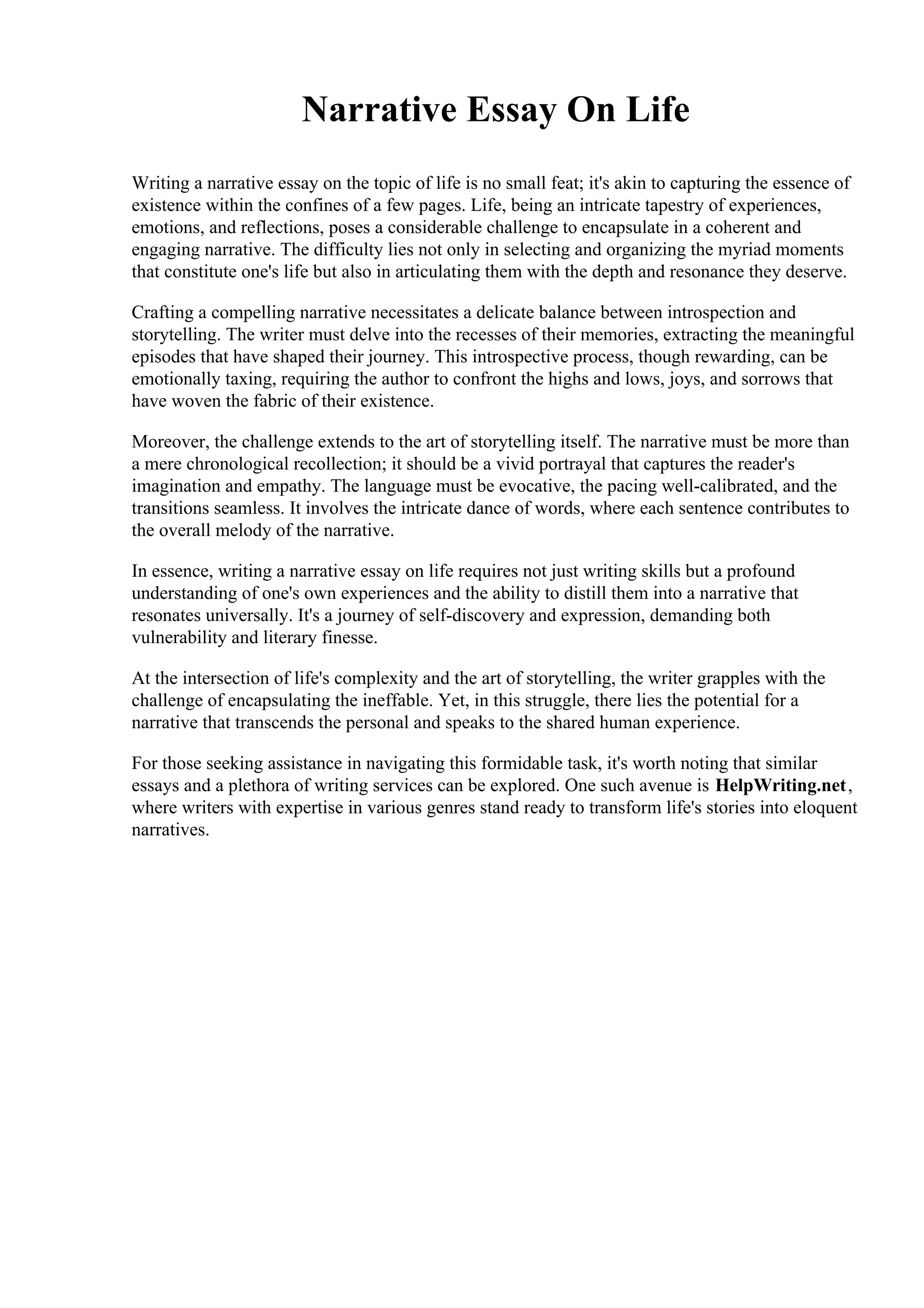 Narrative Essay On Life | PDF