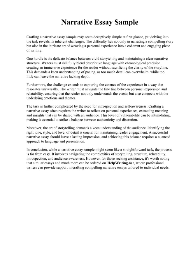 Narrative Essay Sample. Valley College (West Virginia) | PDF