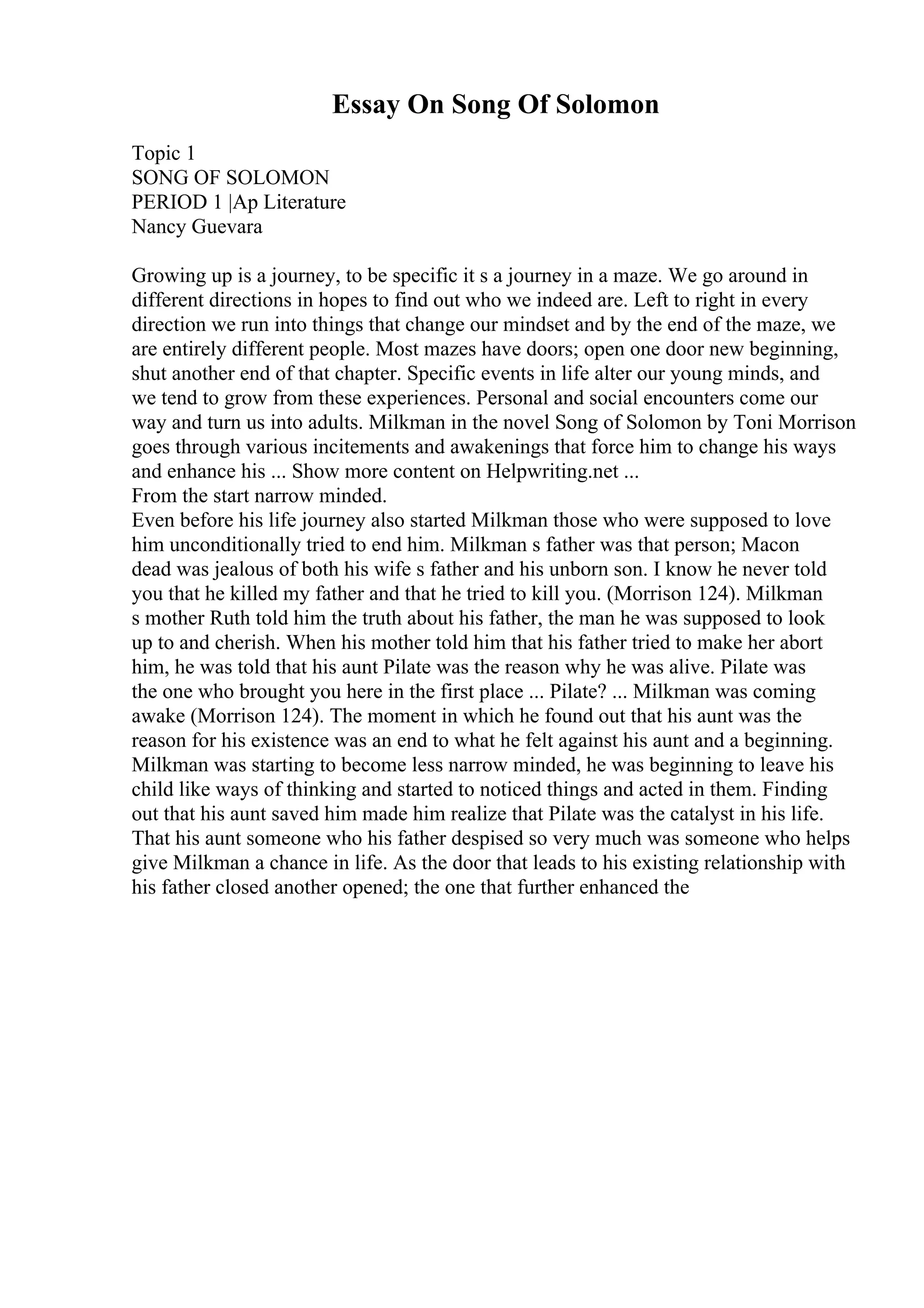 Narrative Essay Thesis Statement Examples | PDF