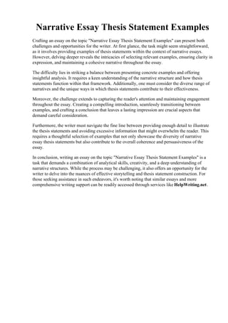 Narrative Essay Thesis Statement Examples | PDF