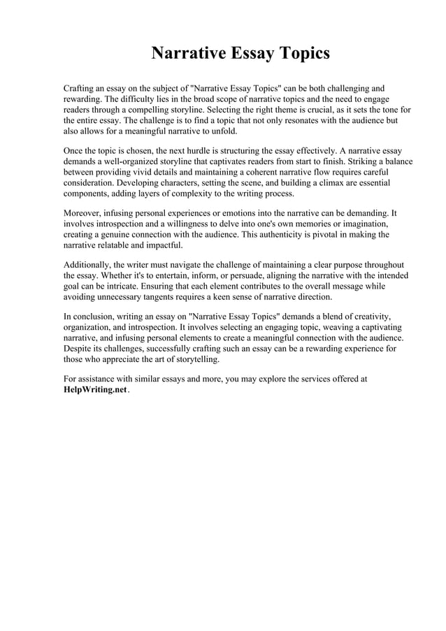 Narrative Essay Topics. California University of Science and Medicine | PDF