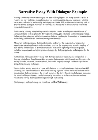 Narrative Essay With Dialogue Example. 008 Essay Example Dialogue ...