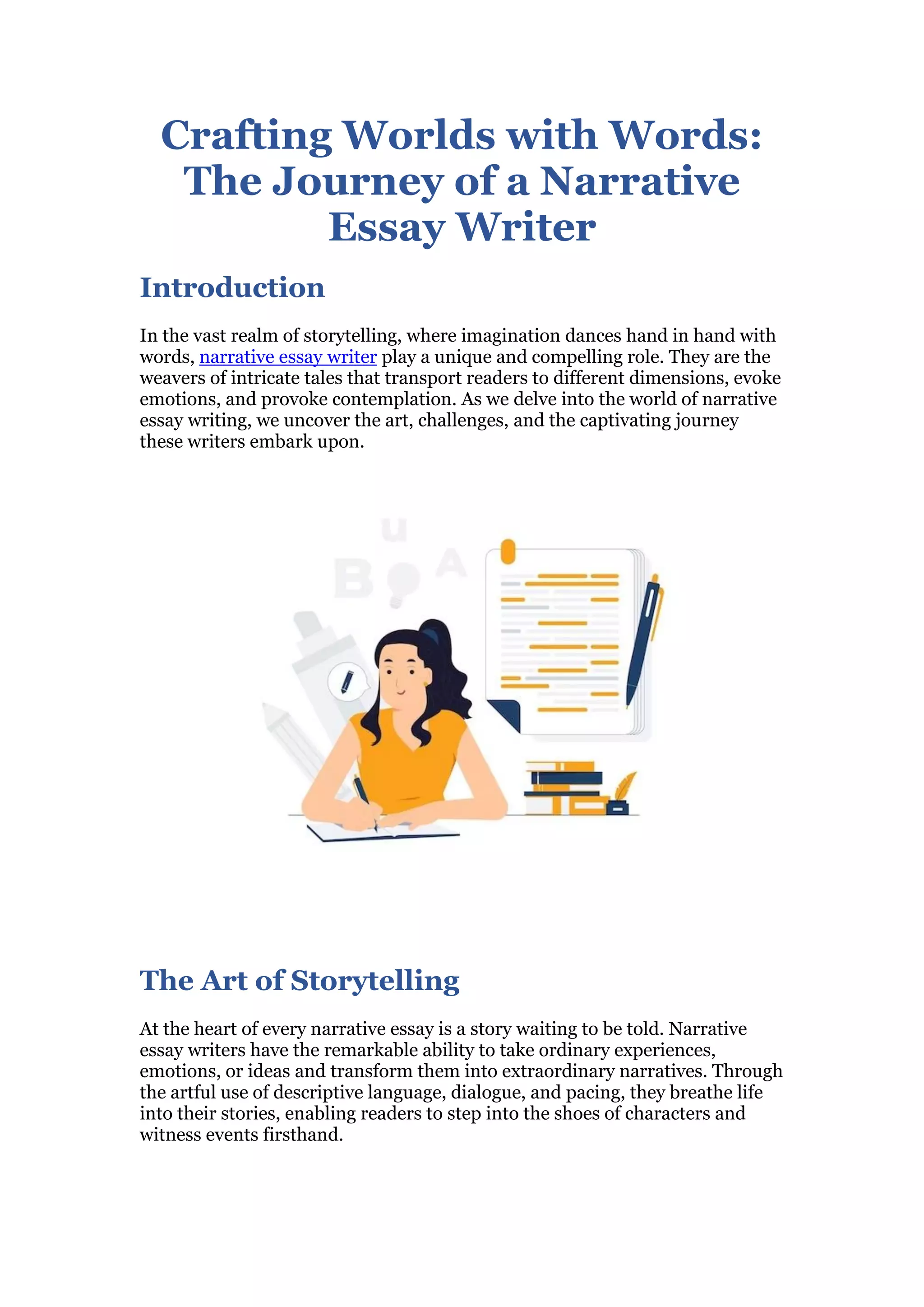 Crafting Realities: A Journey as a Narrative Essay Writer | PDF | Screenwriting | Content Production