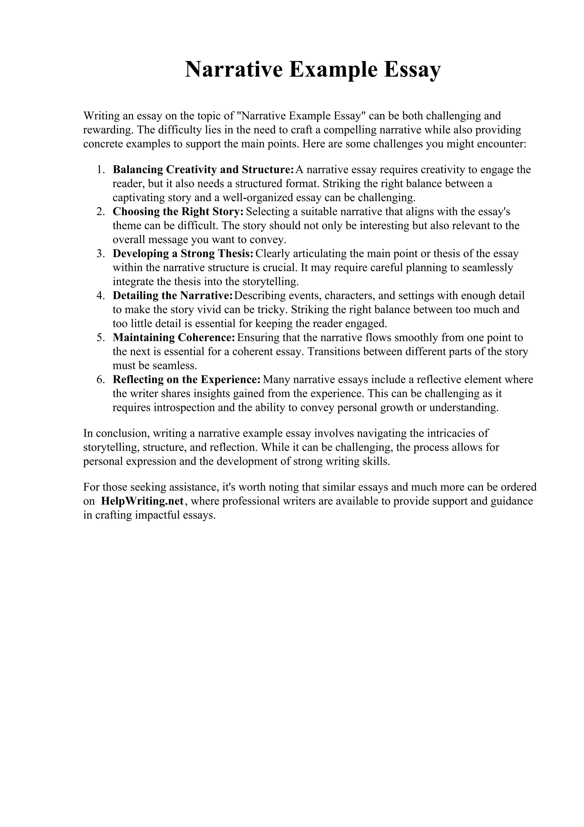 Narrative Example Essay. California State University San Marcos | PDF