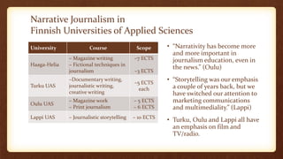 Narrative Journalism in Finnish Education and Research | PPTX