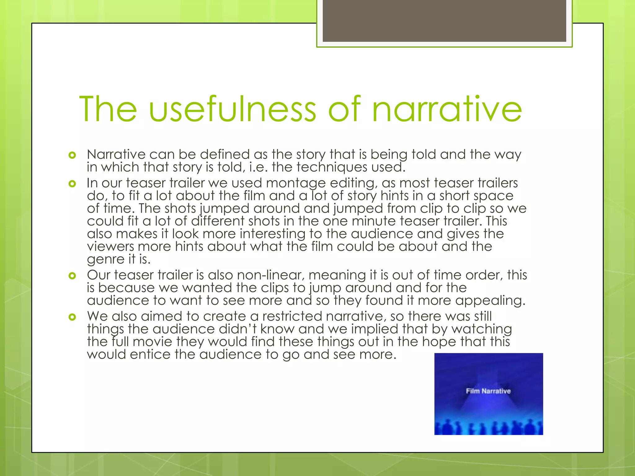 Narrative powerpoint amy | PPTX | Screenwriting | Content Production