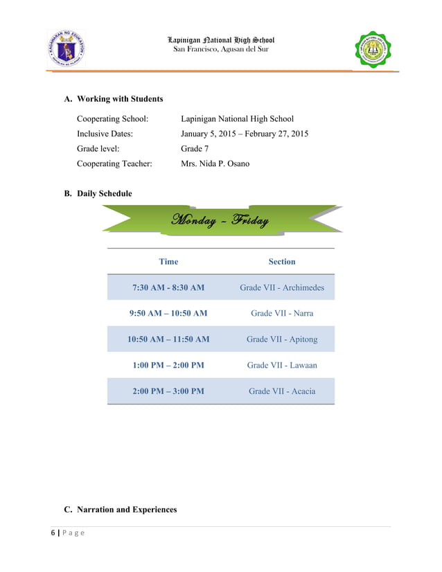 Narrative report - Practice Teaching | DOC