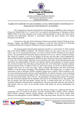 NARRATIVE REPORT ON DISASTER RISK AND REDUCTION | DOCX