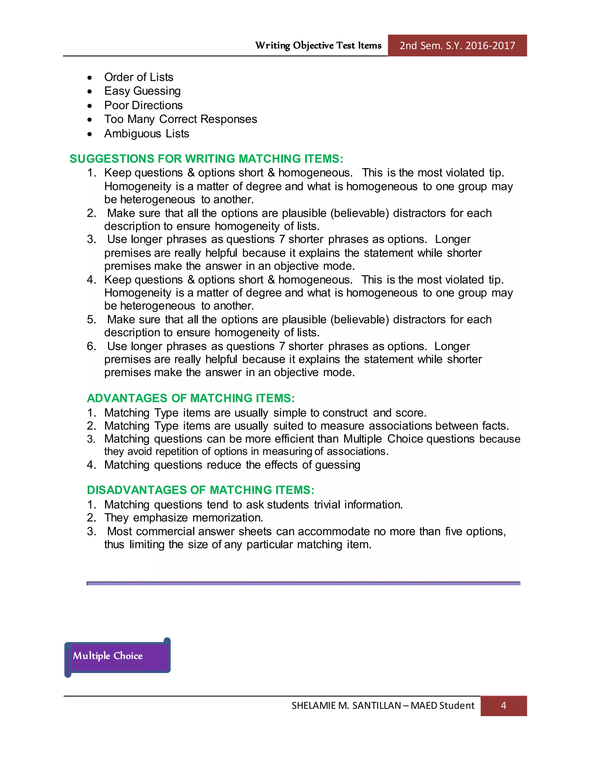 Chapter 6: Writing Objective Test Items | DOCX | Standardized Testing ...
