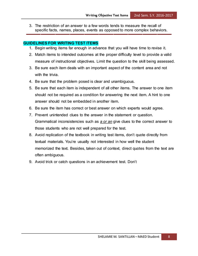 Chapter 6: Writing Objective Test Items | DOCX | Standardized Testing ...
