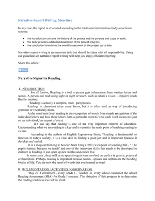 Narrative report in reading samples | DOCX