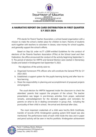 NARRATIVE REPORT ON CARD DISTRIBUTION 2023-2024.docx