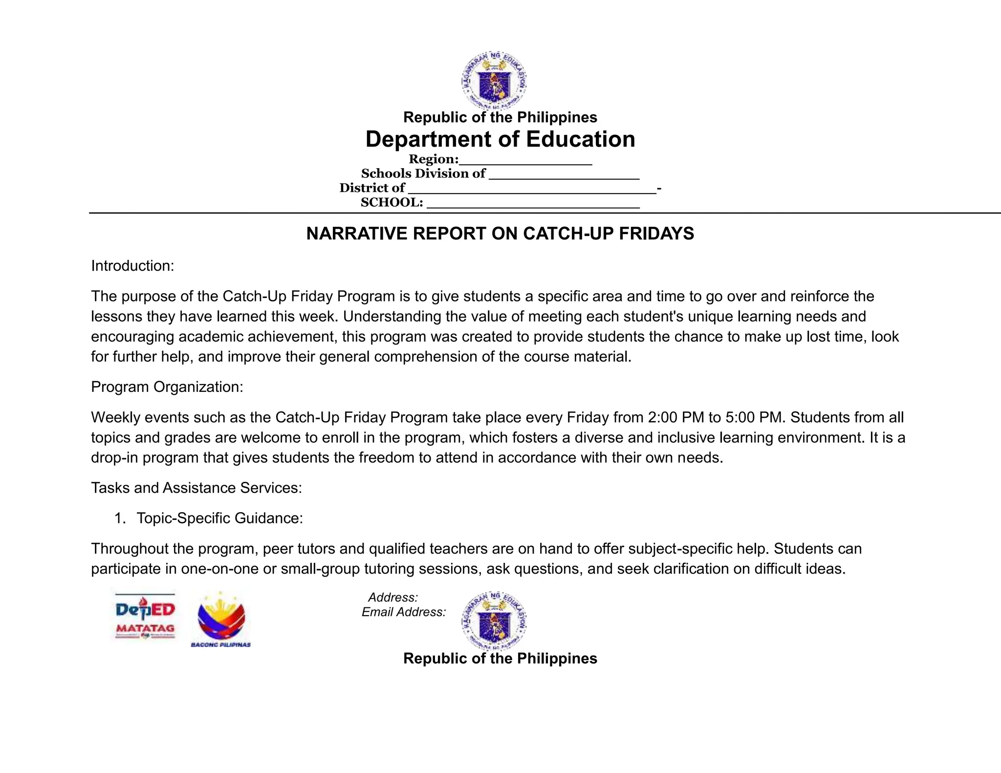 SCHOOL NARRATIVE REPORT ON CATCH-UP.docx