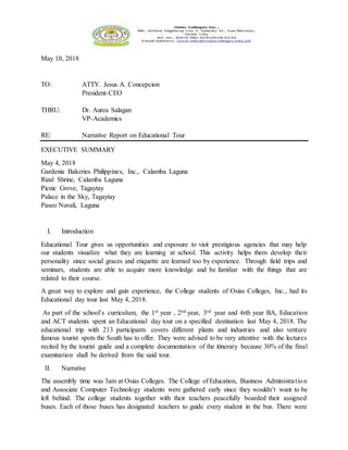Narrative report on educational tour | DOCX