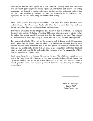 Narrative report on educational tour | DOCX
