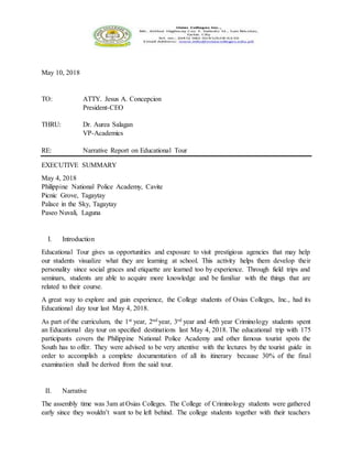 Narrative report on educational tour | DOCX