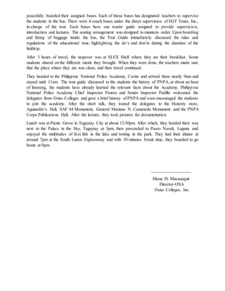 Narrative report on educational tour | DOCX