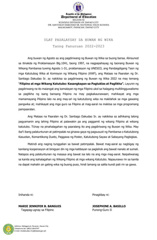 Buwan Ng Wika 2022 Poster