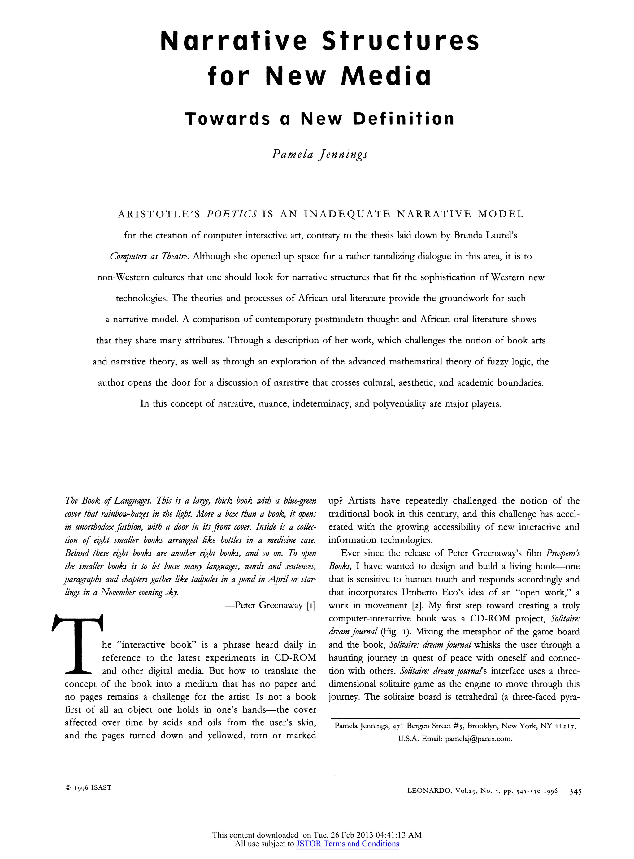 Narrative structures for new media | PDF