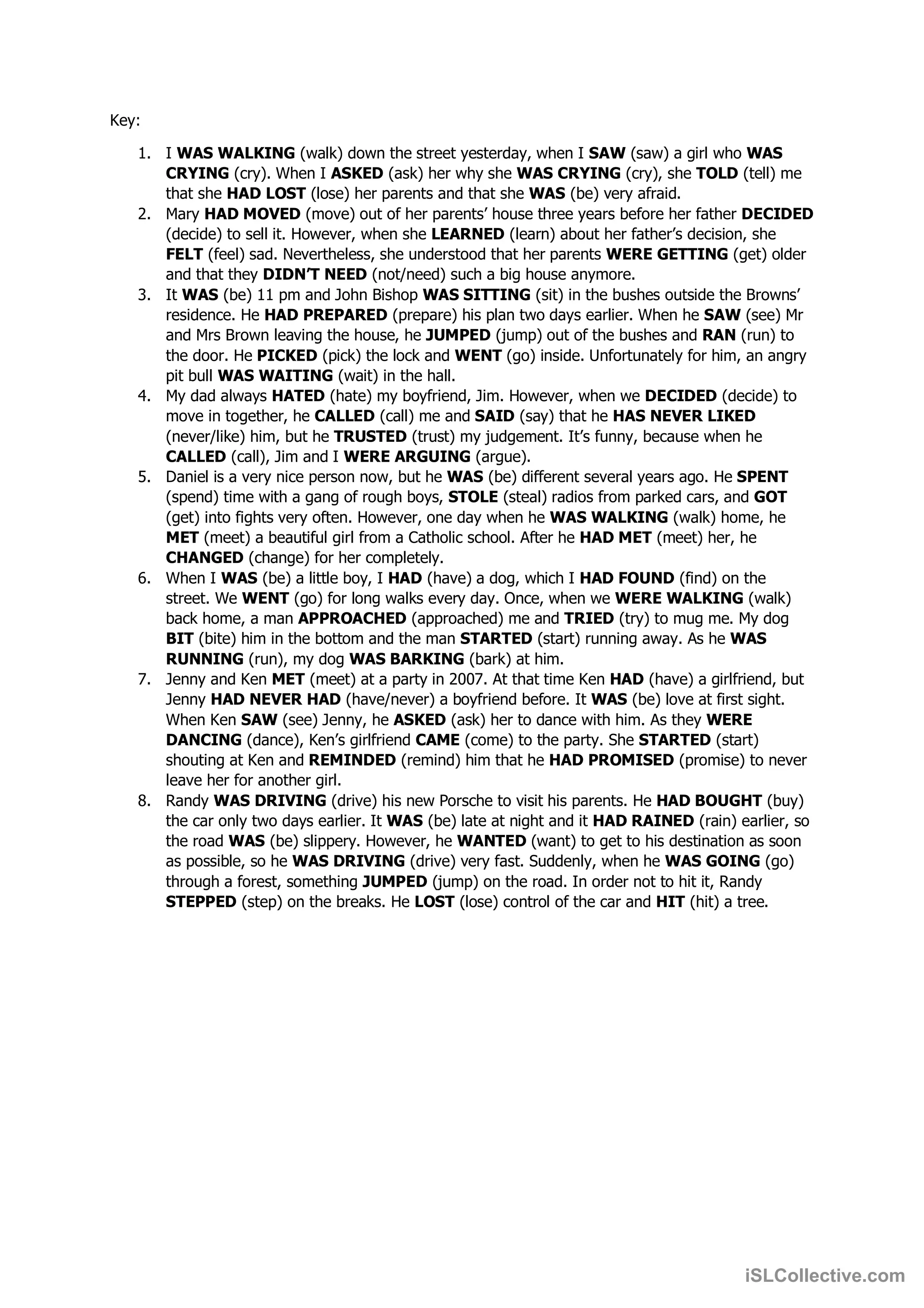 Narrative tenses.pdf worksheet to practice past tenses | PDF