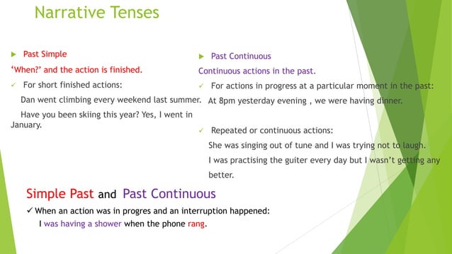 Narrative Tenses Review Past Simple Past Continuous Past Perfect Used ...