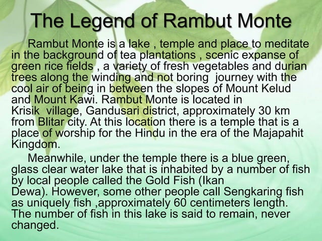 Narrative text rambot monte | PPTX | Asia Travel | Travel Locations