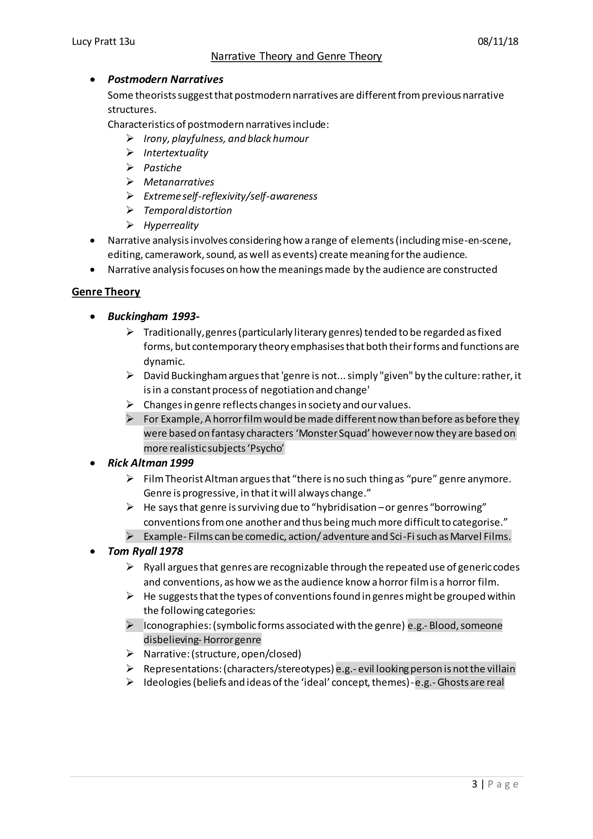 Narrative theory and genre theory | DOCX