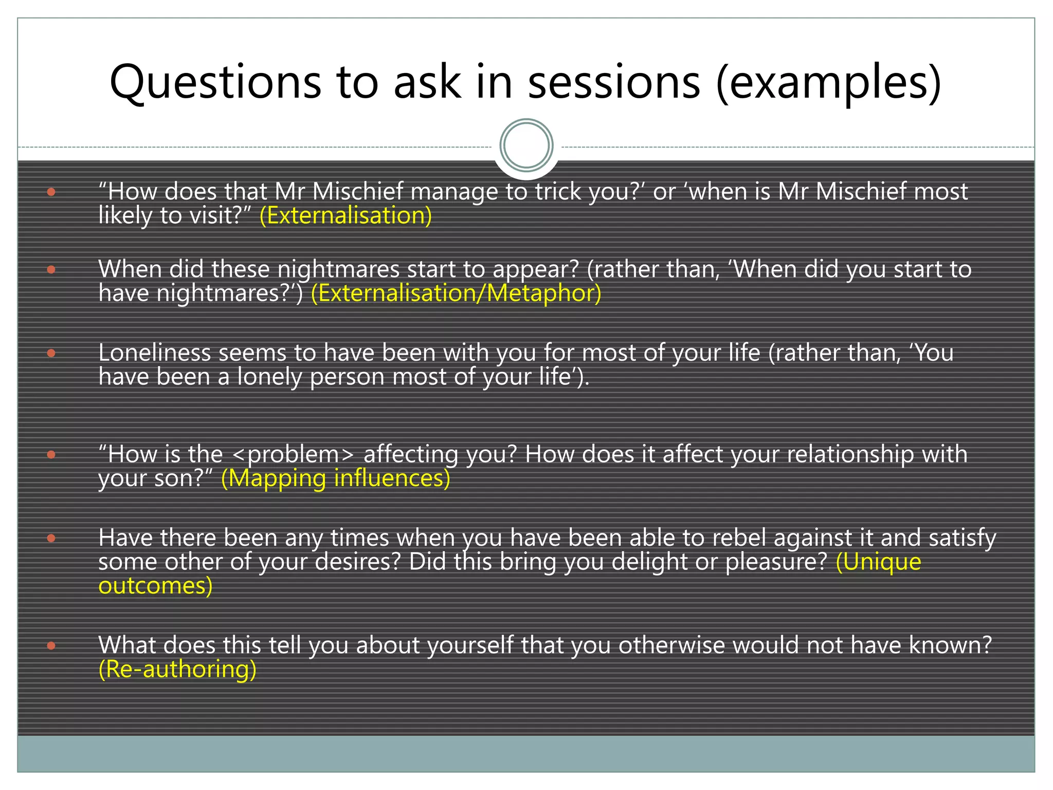 Narrative Therapy by Michael White & David Epston | PPTX
