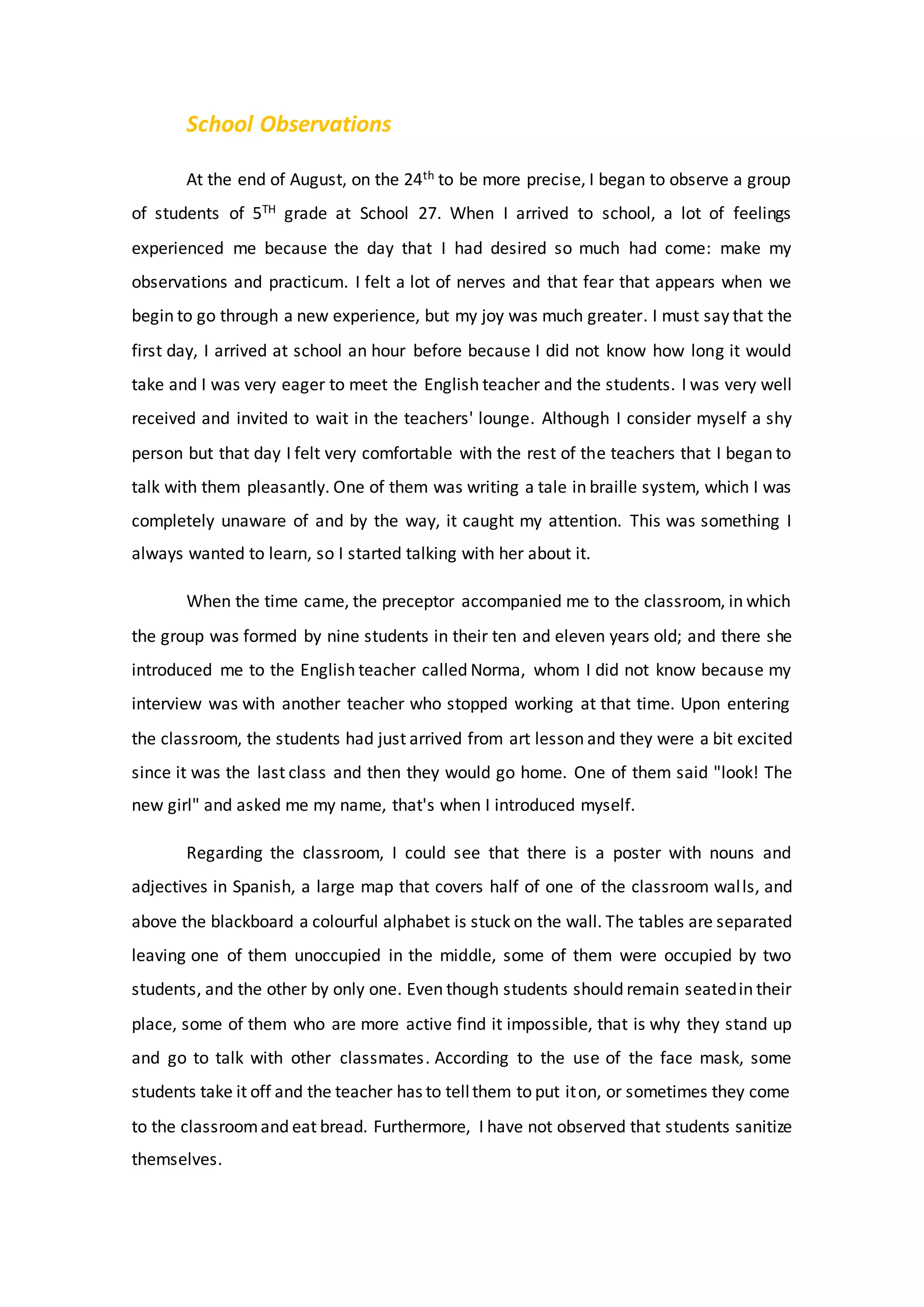 Narrative- School Observations | PDF