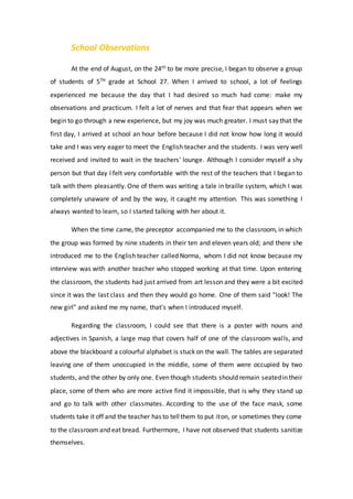 Narrative- School Observations | DOCX