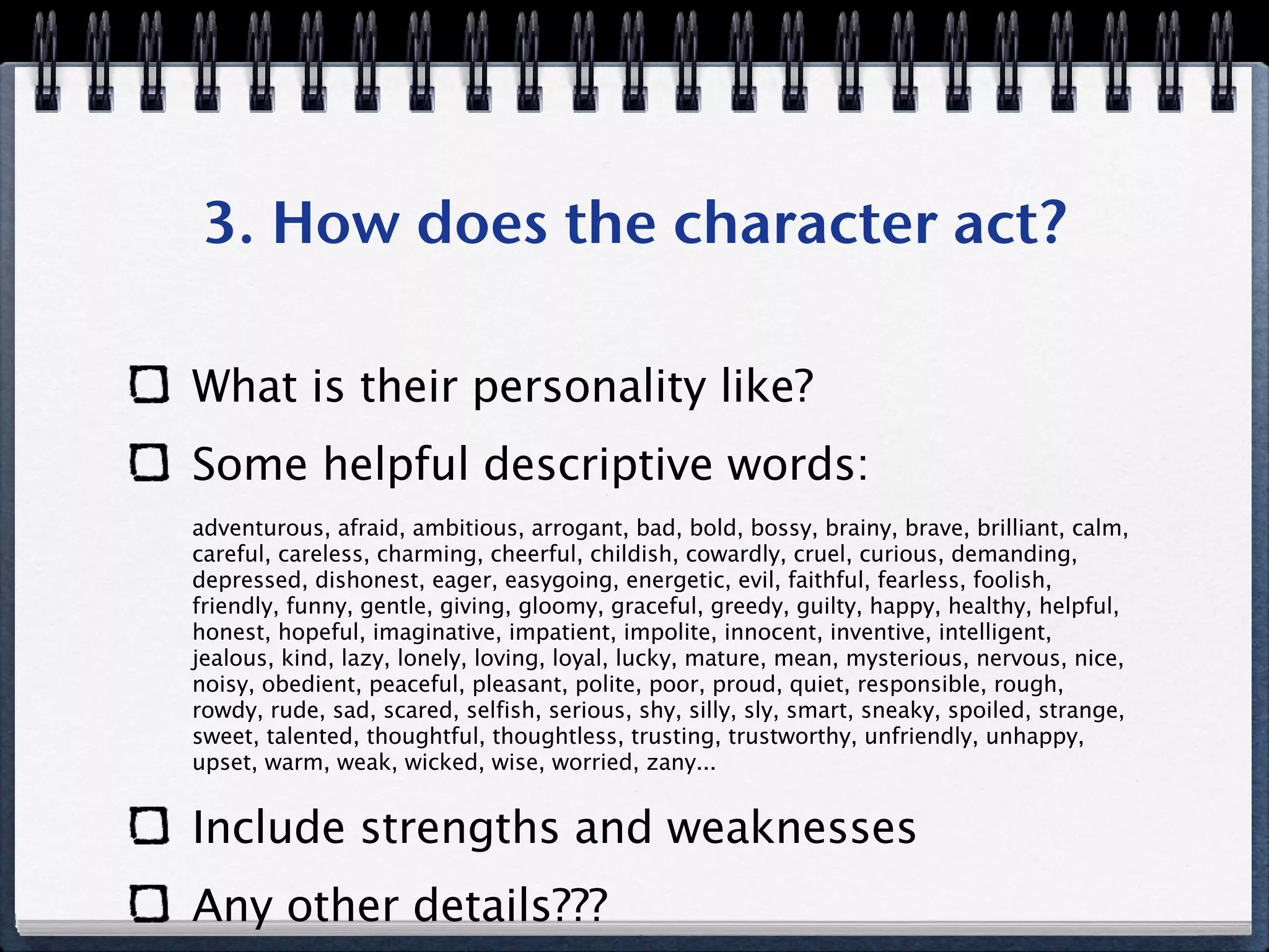 Narrative writing characters | KEY