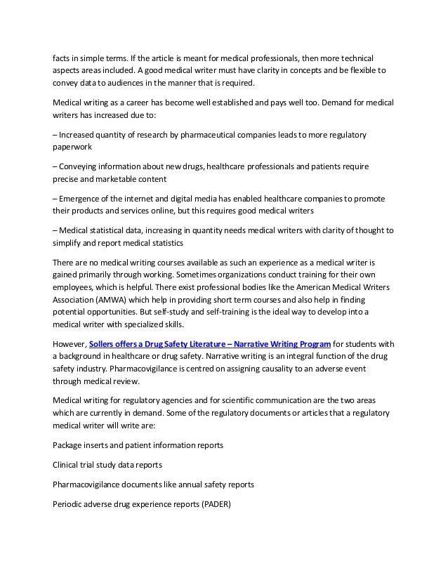 Narrative writing in healthcare and drug safety