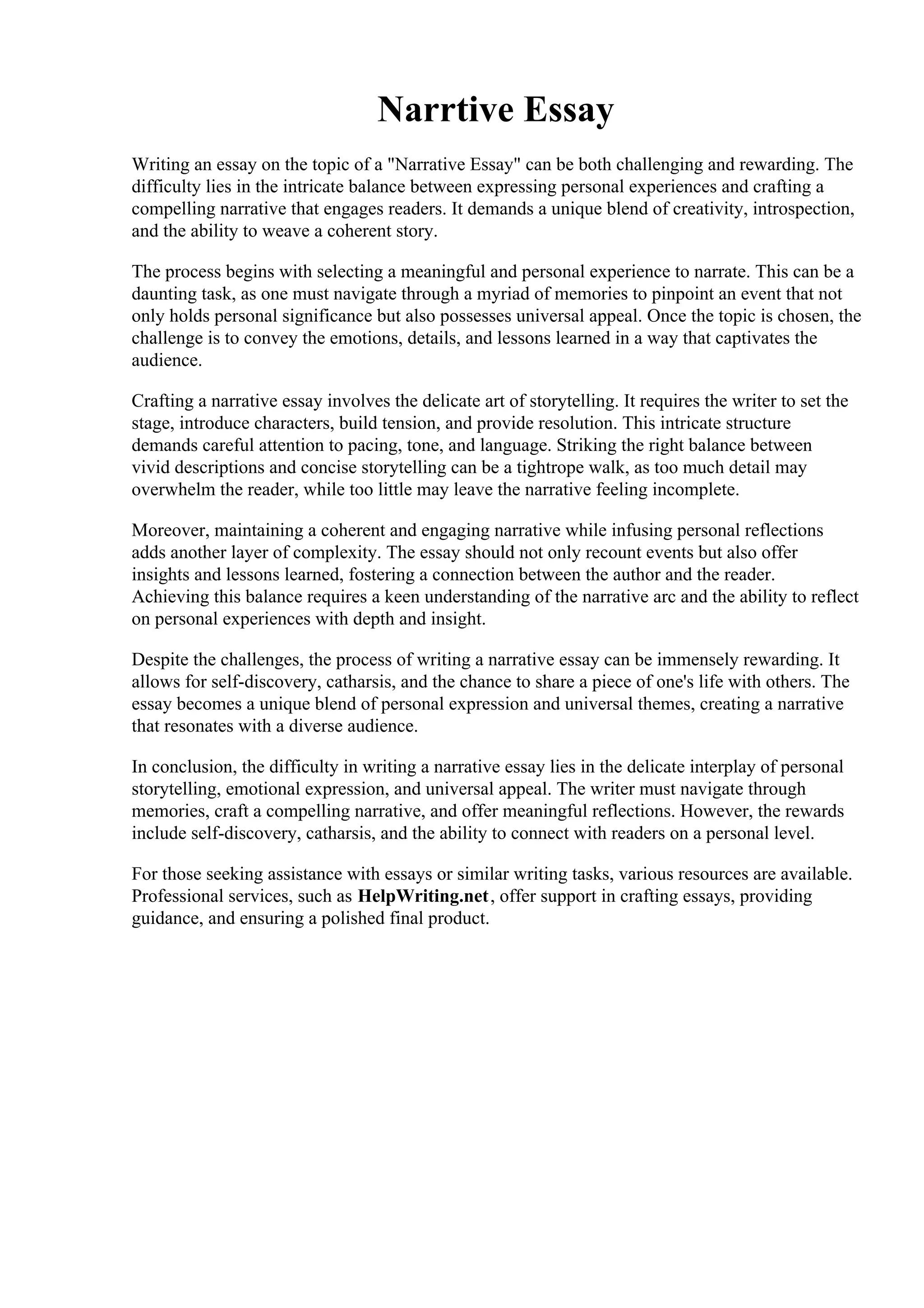 Narrtive Essay. Write Esse: Personal narrative essay high school | PDF