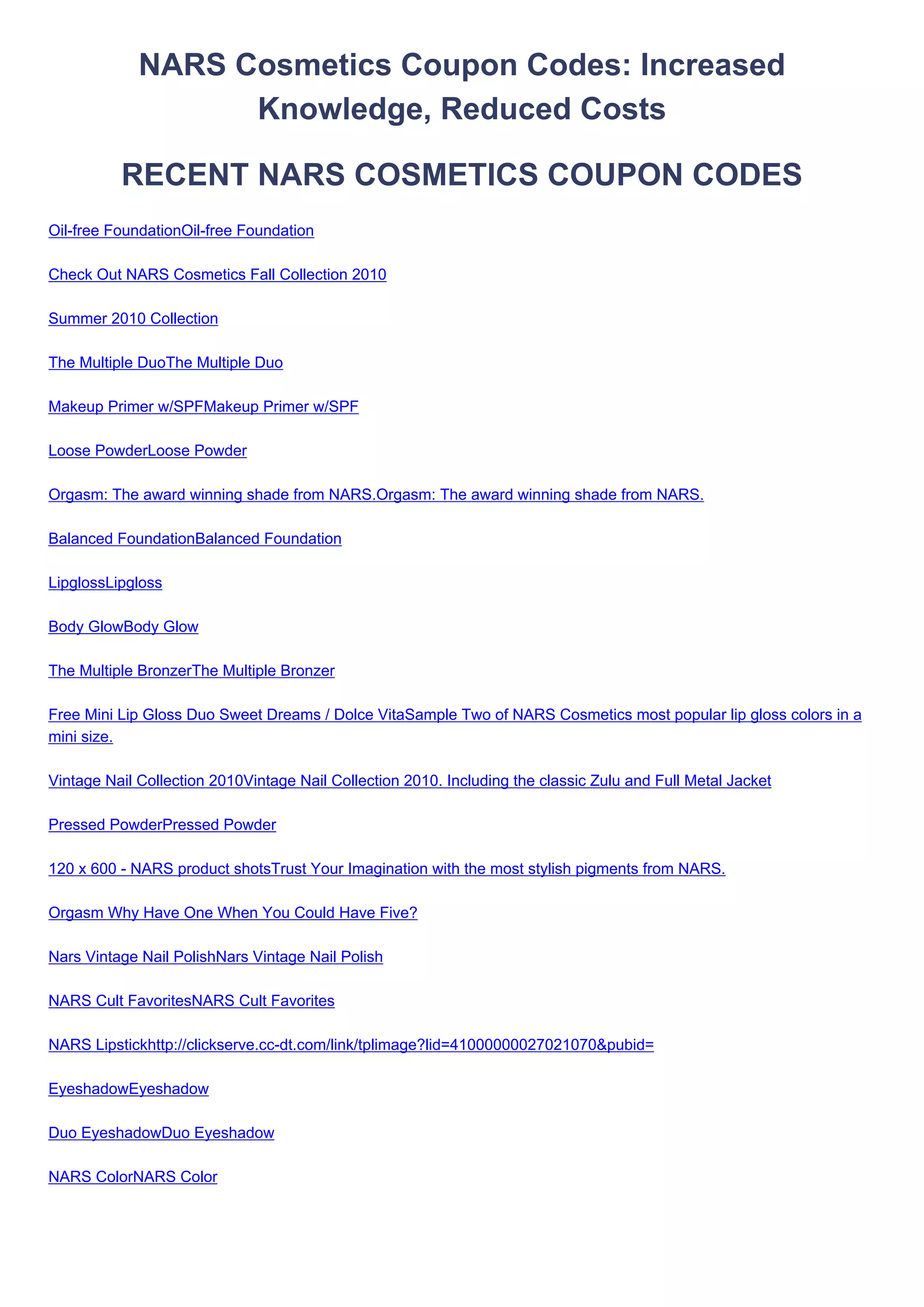 Nars cosmetics coupon | PDF