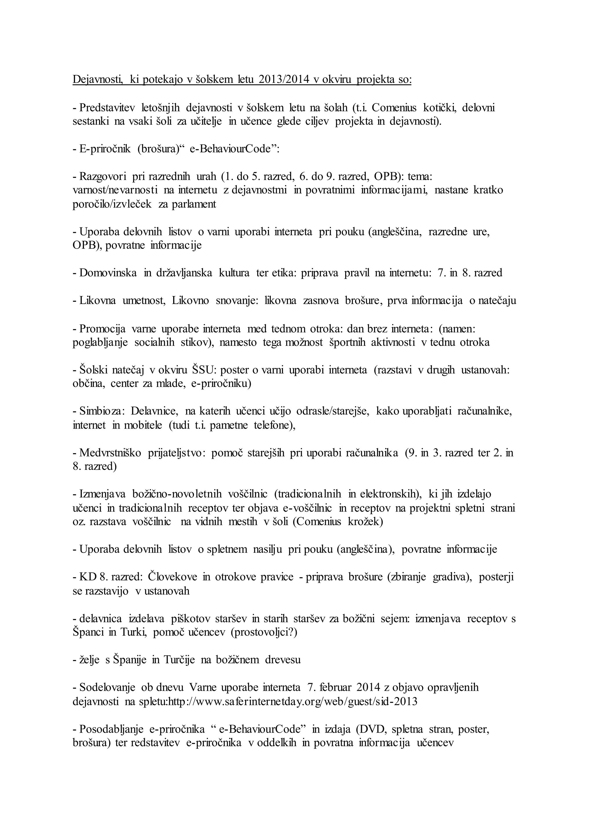 Načrt dela 2013-14 comenius po mesecih | DOCX