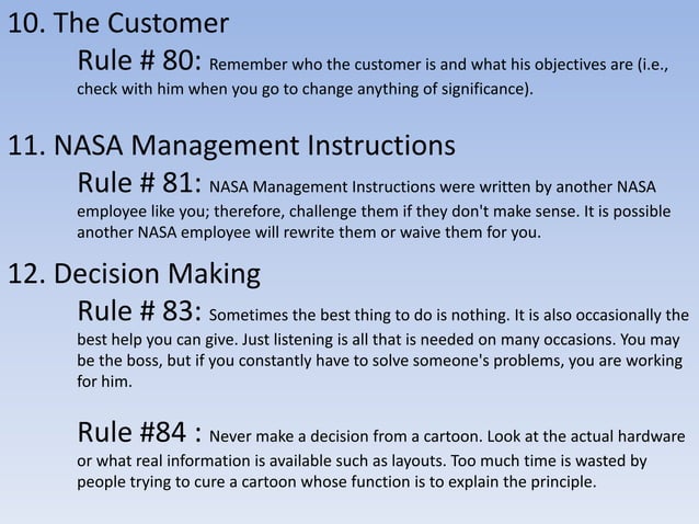 100 NASA Project Managment Rules | PPTX
