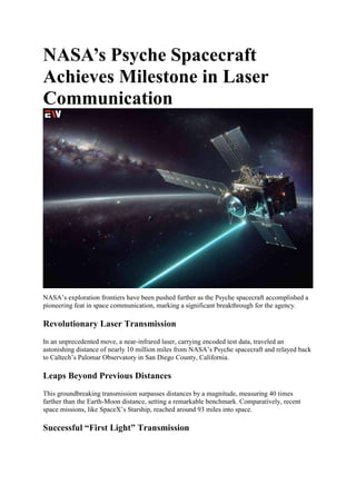 NASA's Psyche Spacecraft Achieves Milestone in Laser Communication ...