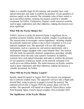 NASA's Psyche Mission: Exploring a Metal Asteroid to Learn about the ...