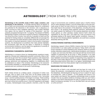 NASA ASTROBIOLOGY | FROM STARS TO LIFE Astrobiology is the scientific ...